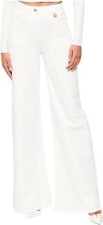 Elisabetta Franchi Femme, Jeans, Blanc, Taille: W30 Jean Palazzo avec D&eacute;tail Logo