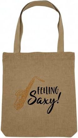 Fabulous Sac Shopping Tote Bag Aspect Lin - Feeling Saxy Saxophone Musique Musicien Instrument - Sac de Courses Toile Epaisse 360g Beige Naturel Cabas Port&eacute; Ep