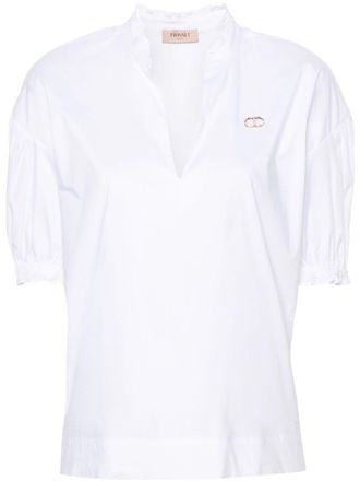 Twin-Set blouse volantée à plaque logo - Blanc