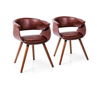 Kare Design Design Monaco Nougat Armlehnstuhl, Braun, Buchen-Massivholz, Rückenlehne, Lederfaserstoff, Vintage Leder Look, Retro 47x58x72 cm