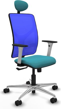 Piqueras y Crespo Moderner B&uuml;rostuhl mit wei&szlig;en und schwarzen Armlehnen, h&ouml;henverstellbarer Lendenwirbelst&uuml;tze und festem Kopfteil, ausgestattet mit 3 Positionen, Blau/