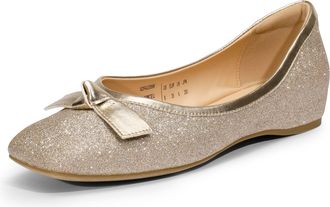 Dream Pairs Damen-Schuhe, lässig, spitzer Zehenbereich, Ballett-Komfort, weiche Slip-on-Flachschuhe,Size 38.5,Gold-Glitzer,SDFA2309W
