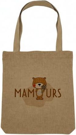Fabulous Sac Shopping Tote Bag Aspect Lin - Mamours la Maman Ours Dessin Illustration - Sac de Courses Toile Epaisse 360g Beige Naturel Cabas Port&eacute; Epaule Soli