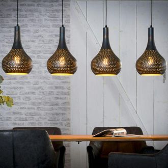 Pier Import Pier Import - Suspension luminaire noir 4 lampes m&eacute;tal ajour&eacute; 130 cm java