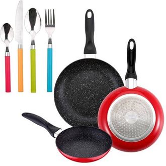 San Ignacio 3-teiliges Pfannenset, Ø 16 Ø 20 x 24 cm + 24-teiliges Besteck aus Edelstahl, mehrfarbig