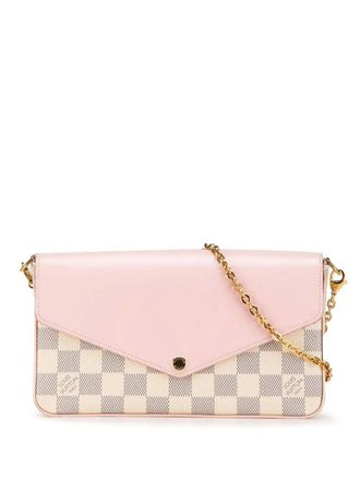 Louis Vuitton sac à bandoulière Pochette Felicie cuir de veau et toile Damier Azur (2019) - Rose