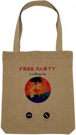 Fabulous Sac Shopping Tote Bag Aspect Lin - Free Party Is Calling Me Evening Party - Sac de Courses Toile Epaisse 360g Beige Naturel Cabas Port&eacute; Epaule Solide 
