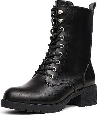 Dream Pairs Bottes Mi-Mollet Tendance avec Fermeture Eclair pour Femme Comfortable Bottines à Lacets avec Talon Large NOIR DMB214-E Taille 39 (EUR)