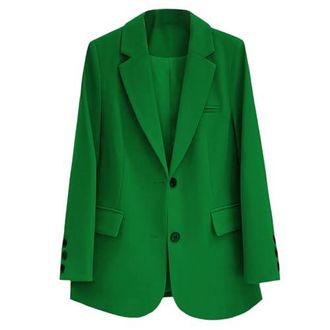 Generic Blazer à manches longues - Style décontracté - Épaules rembourrées - Coupe ajustée - Pour le travail et le bureau - Avec poches, Vert, 3XL