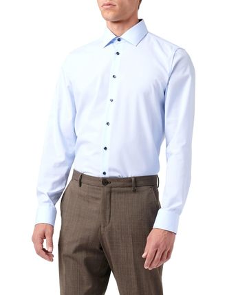 Seidensticker Herren Slim Bügelfrei Kent Patch Businesshemd, Blau (Hellblau ), 37