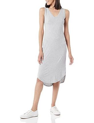 Amazon Essentials Robe midi sans Manches en Jersey à col en V, Coupe Classique (Anciennement Daily Ritual) Femme, Gris Clair Chiné, L
