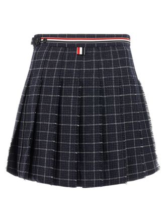 Thom Browne Wool Pleated Tweed Skirt - Blue