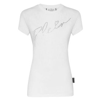 Philipp Plein Femme, Tops, Blanc, Taille: 40 FR T-Shirt Col Rond Signature