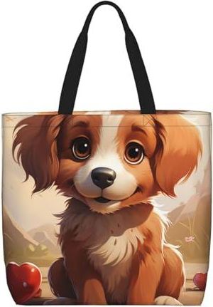 Generic Chiot Mignon En Forme De Coeur Sac Fourre-Tout L&eacute;ger Tote Bag R&eacute;utilisable Sac A Main Femmes Pour Quotidienne Universit&eacute; Voyage