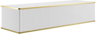 Vente-Unique Meuble sous vasque suspendu stri&eacute; liser&eacute; dor&eacute; 2 tiroirs - Blanc - 150 cm - KELIZA