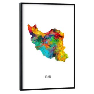 artboxONE Poster mit schwarzem Rahmen 60x40 cm Kartografie Iran Watercolor Map - Bild Iran map Painting
