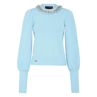 Philipp Plein Femme, Pulls, Bleu, Taille: 38 FR Pullover LS Crystal