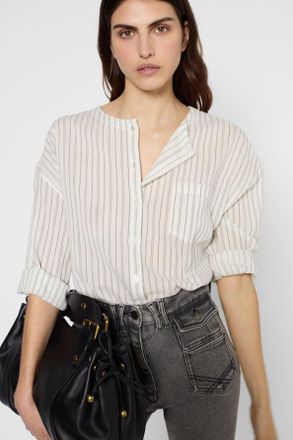 Gerard Darel Chemise sans col &agrave; rayures - UTHINA - Ecru