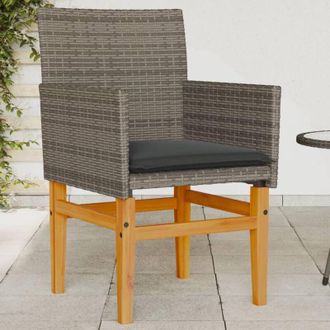 vidaXL Gartenst&uuml;hle mit Kissen 2 Stk. Grau Poly Rattan Massivholz - Vidaxl