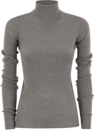 Sportmax Femme, Pulls, Gris, Taille: 42 FR Pull Col Roul&eacute; en Pure Laine C&ocirc;tel&eacute;e