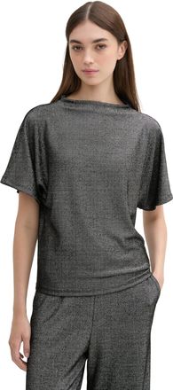 Tom Tailor Damen T-Shirt mit Glitzer-Effekt, 34029 - Black Glitter, M