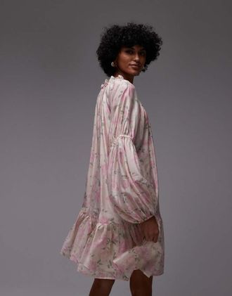 & Other Stories Robe courte semi-transparente &agrave; manches volumineuses et imprim&eacute; fleuri-Neutre