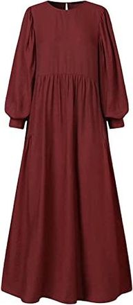 Generic Robe décontractée pour femme - Couleur unie - Col rond - Manches amples - Modeste - Abaya islamique du Moyen-Orient - Robe longue fluide - Coupe ample