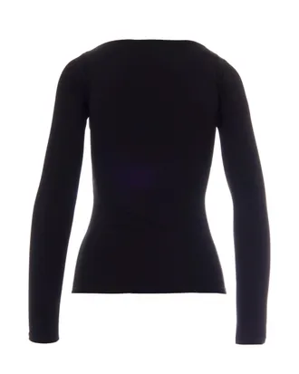Elisabetta Franchi Womens Long-Sleeve Jersey Top Black Gold-Plated Logo Viscose Elastane Jumpers Sweater