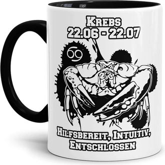 Tassendruck Sternzeichen-Tasse Krebs - Innen & Henkel Schwarz - Geburtstag/Astronomie/Sternen-bilder/mit Spruch/Witzig/Kaffeetasse/Mug/Cup - Qualität Made in Germ