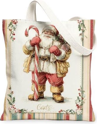 Generic Sacs fourre-tout en toile motif P&egrave;re No&euml;l, sacs d&eacute;picerie r&eacute;utilisables, d&eacute;coratifs de vacances, l&eacute;gers et lavables, Multicolore, 13x15 Inch