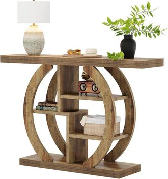 Tribesigns Tribesigns Table console &agrave; 4 niveaux, 108 cm, avec base circulaire, en bois avec &eacute;tag&egrave;res de rangement, pour salon, couloir, foyer, ch&ecirc;ne clair marron