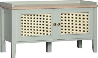 HOMCOM Banc &agrave; Chaussures, Meuble de Rangement avec 2 placards avec poign&eacute;e en Alliage daluminium, &eacute;tag&egrave;re r&eacute;glable, Base sur&eacute;lev&eacute;e, fa&ccedil;ades cannage, Vert