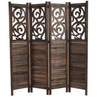 Hhg neuwertig] Paravent Izmir, Raumteiler Trennwand Sichtschutz, Ornamente 170x161x2cm, braun
