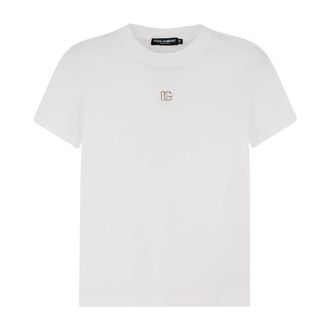 Dolce & Gabbana T-Shirt mit Rundhalsausschnitt- kurzen &Auml;rmeln und Kristalllogo - - Tops - Damen - Wei&szlig; - L