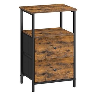 Vasagle Nachttisch, Beistelltisch mit 2 Stoffschubladen, Couchtisch mit Ablagen, 61 cm hoch, f&uuml;r Wohnzimmer, Schlafzimmer, vintagebraun-tintenschwarz LGS025B0