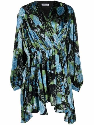 Balenciaga robe crois&eacute;e &agrave; fleurs - Noir