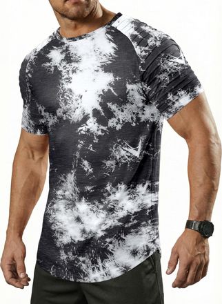 Coofandy Herren T Shirt Kurzarm Rundhals Sportshirt Tie Dye Sommer Freizeit Shirt Polyester Leicht Locker Modern Mehrfarbig XXL