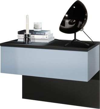 Vladon Nachttisch Sleep, Made in Germany, Nachttischschrank mit Schublade zur Wandmontage, Schwarz matt/Denim matt (60 x 46 x 35 cm)
