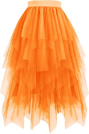 Generic T&uuml;llrock Damen Lang T&uuml;ll R&ouml;cke Elegant Puffy T&uuml;t&uuml; Rock Gro&szlig;e Gr&ouml;&szlig;en Unregelm&auml;&szlig;iger Elastische Hohe Taille A-Linie Midi Rock Faschingskost&uuml;me Damen Par