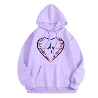 Generic 2026 Sweat &agrave; capuche d&eacute;contract&eacute; imprim&eacute; coeur pour femme, violet, XXL