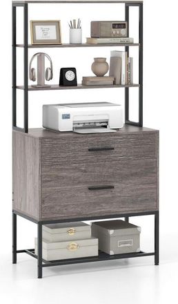 Costway Costway - Cassion Bureau avec Biblioth&egrave;que 3 Niveaux, Supports Imprimantes, Meuble Rangement Bureau pour Lettre A4 L&eacute;gale, Caisson de Rangement pour