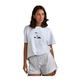 L37 Femme, Tops, Blanc, Taille: 40/42 FR T-shirt blanc avec design distinctif