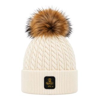 RefrigiWear Grobstrick-Beanie mit Logo-Patch und Bommel - - Accessories - Damen - Beige - M