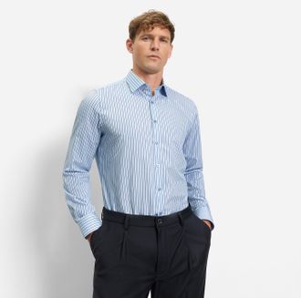 Olymp Langarmhemd OLYMP Level 5, Herren, Gr. 39, N-Gr, blau (bleu), Web, Obermaterial: 100% Baumwolle, gestreift, 2-Knopf-Manschette, Hemden, Body fit, Kent