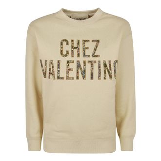 Valentino Garavani Femme, Sweatshirts et sweats &agrave; capuche, Beige, Taille: 36 FR Jersey Felpa Pattern Cotton SweaT-shirt
