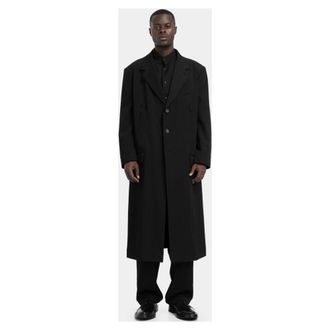 Yohji Yamamoto Homme, Manteaux, Noir, Taille: XL Wool Gabardine Long Sleeve Detail Jacket