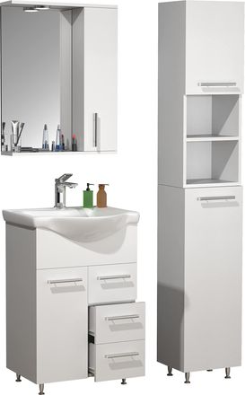 VCM 4-TLG. Waschplatz Waschtisch Badmöbel Set Waschbecken Schublade Spiegelschrank Lisalo L Weiß