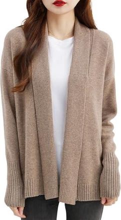 Generic Cardigan tricot&eacute; 100 % laine m&eacute;rinos pour femme, Beige chaud, XS