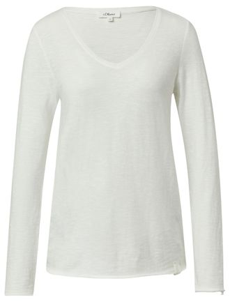 s.Oliver Jersey-Shirt mit V-Ausschnitt und Rollsaum