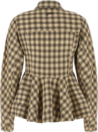 Ganni Check Flannel Peplum Shirt - Beige